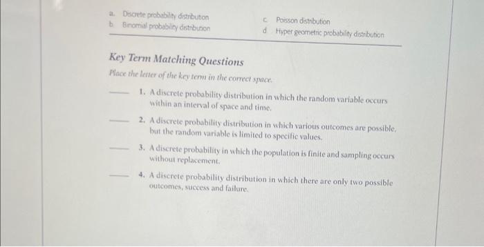 Solved Key Term Matching Questions Nace the letier of the | Chegg.com