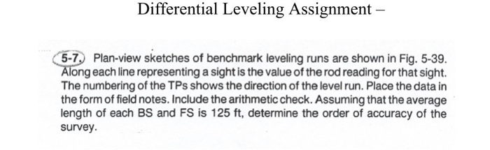 Solved Differential Leveling Assignment 5 7 Plan View 