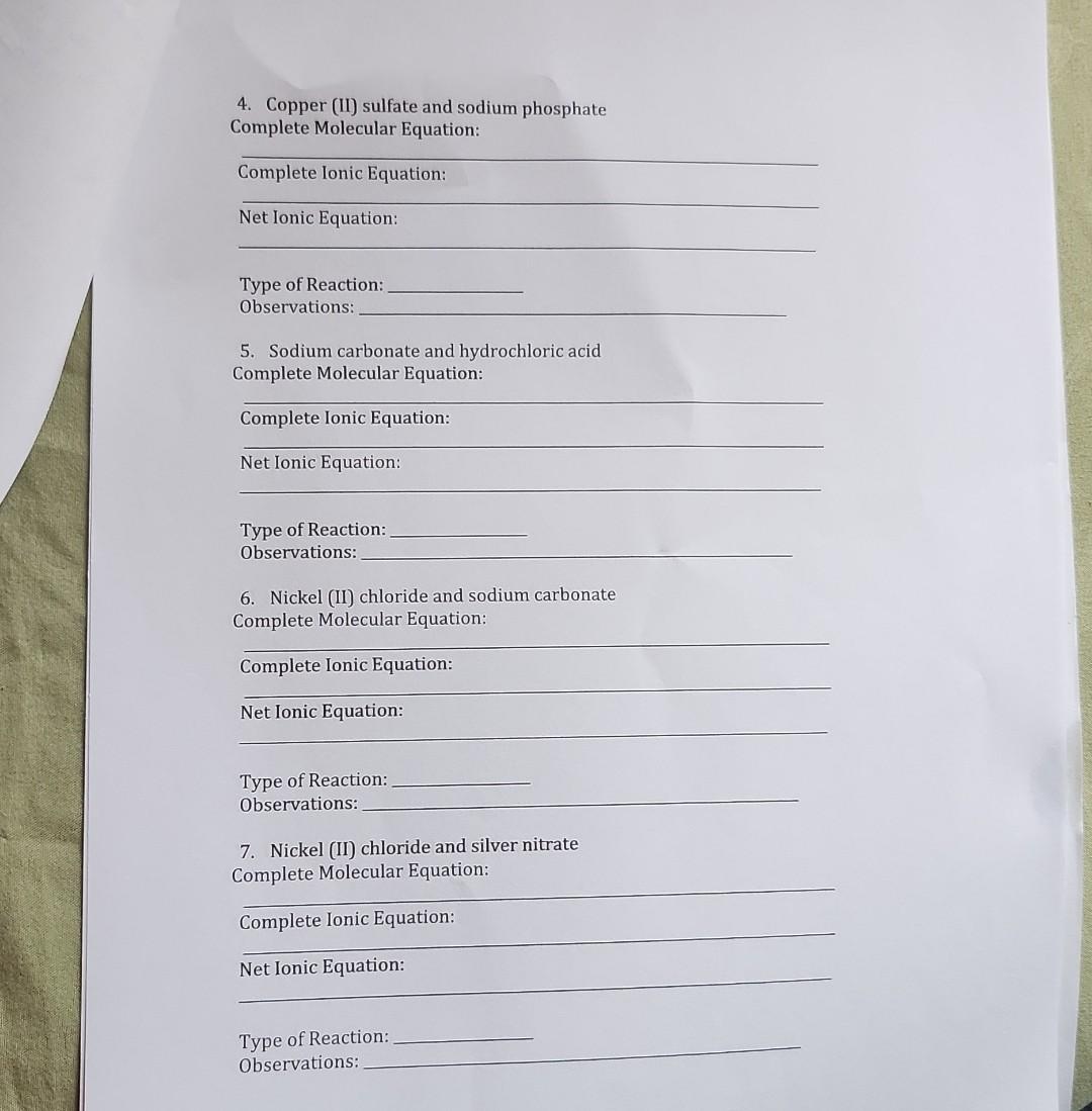 Solved Report Form: Complete the following for each | Chegg.com