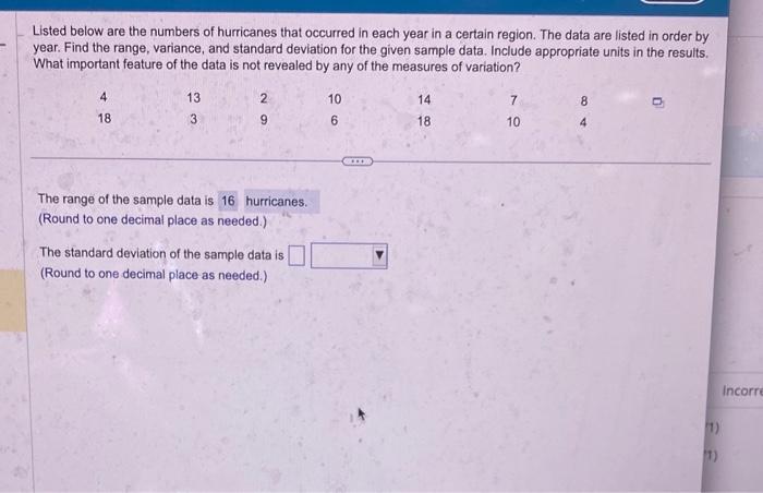 Solved Listed below are the numbers of hurricanes that | Chegg.com