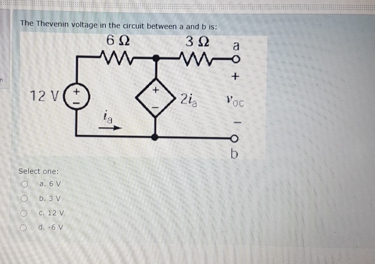 Solved The Thevenin voltage in the circuit between a and b | Chegg.com