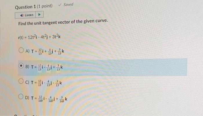 Solved Find the unit tangent vector of the given curve. | Chegg.com