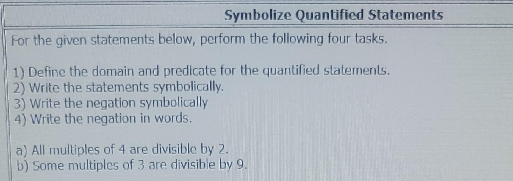 Solved For the given statements below, perform the following | Chegg.com