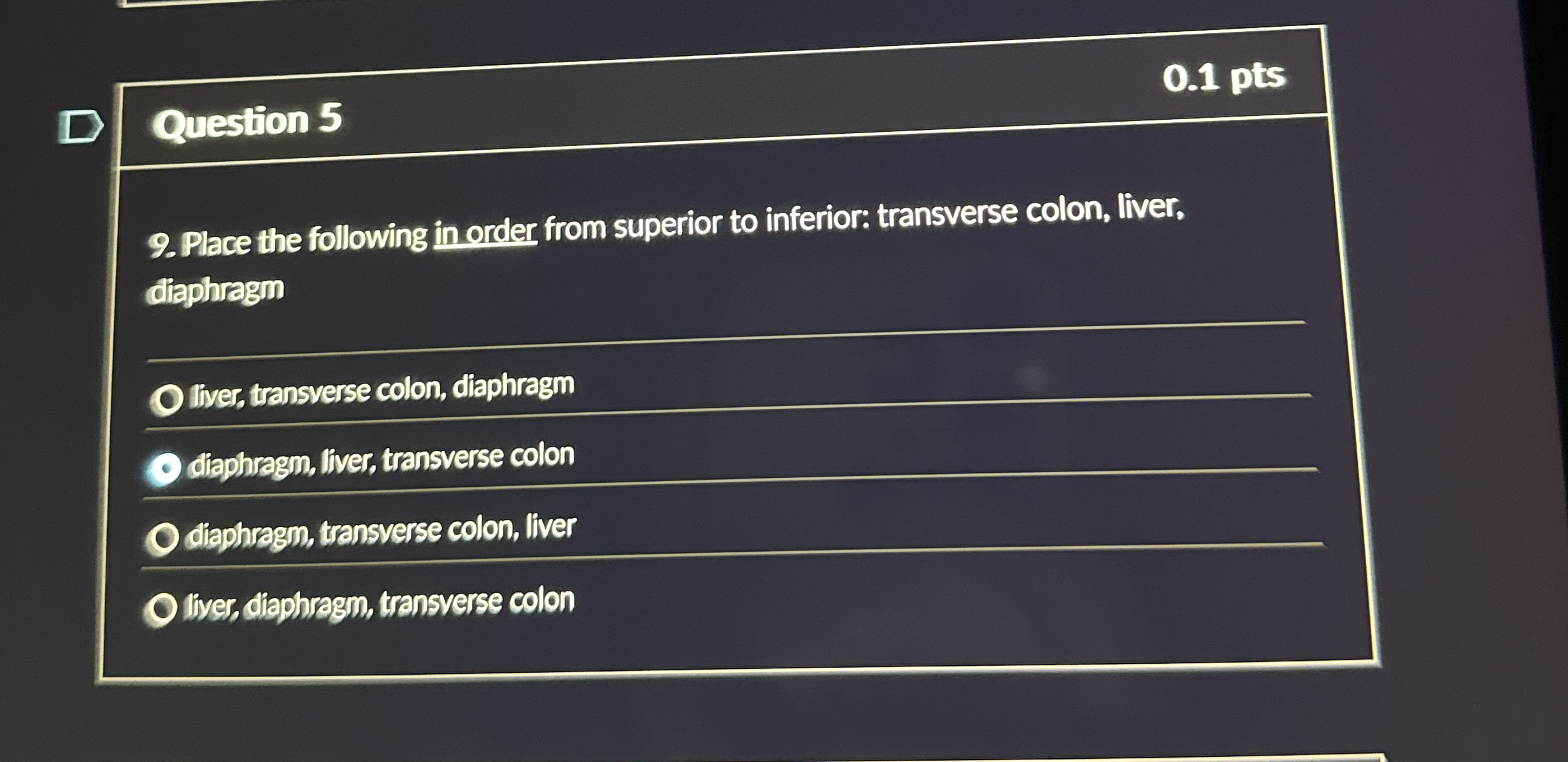 Solved Question 50.1 ﻿pts9. ﻿Place the following in order | Chegg.com