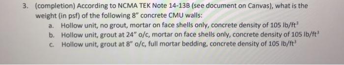 3. (completion) According to NCMA TEK Note 14-13B | Chegg.com