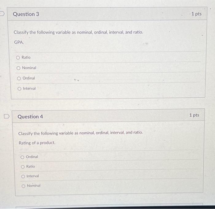 Solved Classify the following variable as nominal, ordinal, | Chegg.com