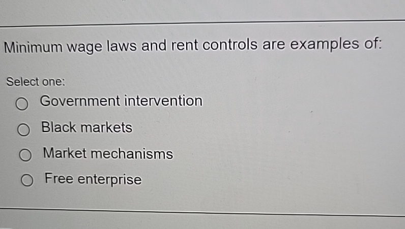 Solved Minimum wage laws and rent controls are examples | Chegg.com