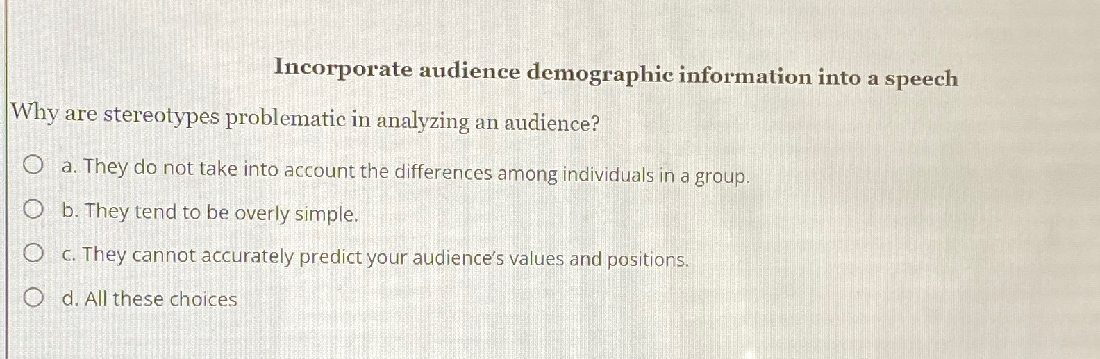 Solved Incorporate audience demographic information into a | Chegg.com