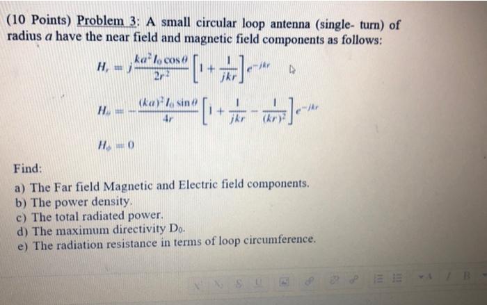 Solved (10 Points) Problem 3: A small circular loop antenna | Chegg.com