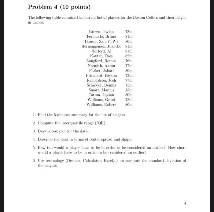 Solved Problem 4 (10 points) The following table contains | Chegg.com