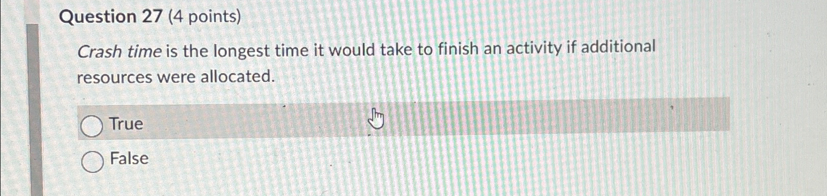 Solved Question 27 (4 ﻿points)Crash time is the longest time | Chegg.com