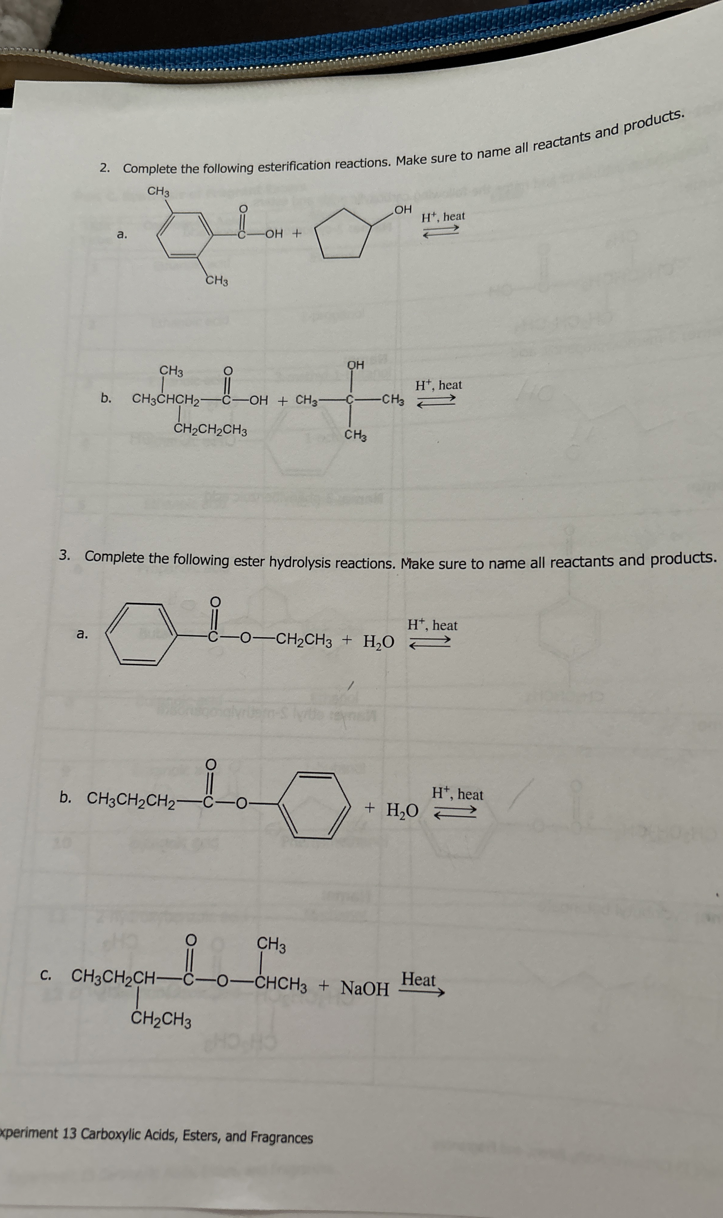 Solved Complete the following esterification reactions. Make | Chegg.com