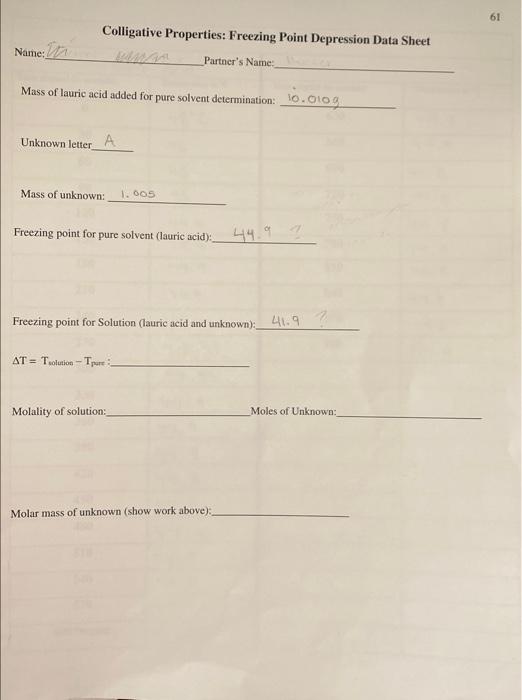 61 Colligative Properties: Freezing Point Depression | Chegg.com