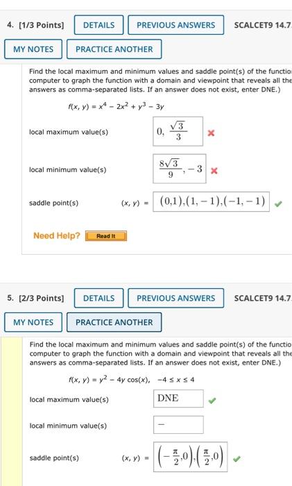Solved 4. [1/3 Points] SCALCET9 14.7 Find the local maximum | Chegg.com