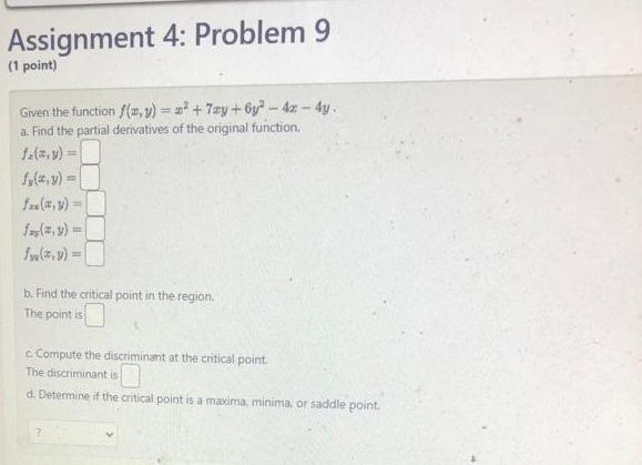 Solved Assignment 4: Problem 9 (1 point) Given the function | Chegg.com