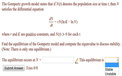 Solved The Gompertz growth model states that if N(t) denotes | Chegg.com