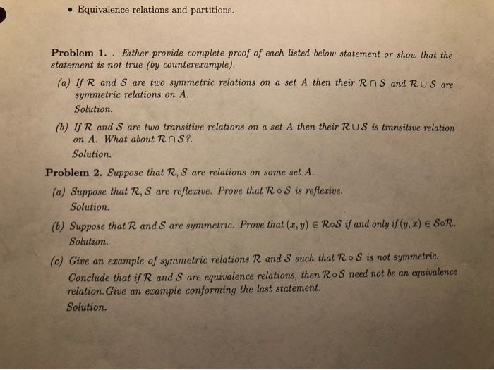 Solved • Equivalence relations and partitions. Problem 1. . | Chegg.com