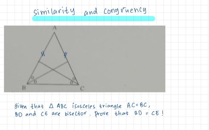 Solved similarity and congruency given that ABC isosceles | Chegg.com