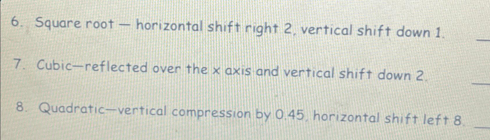 Solved Square root - ﻿horizontal shift right 2, ﻿vertical | Chegg.com