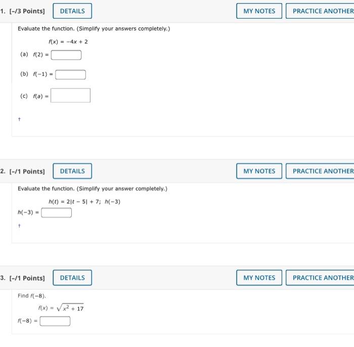 Solved Evaluate the function. (Simplify your answers | Chegg.com