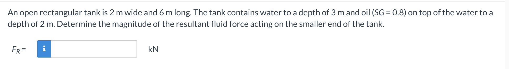 Solved An open rectangular tank is 2 ﻿m wide and 6 ﻿m long. | Chegg.com