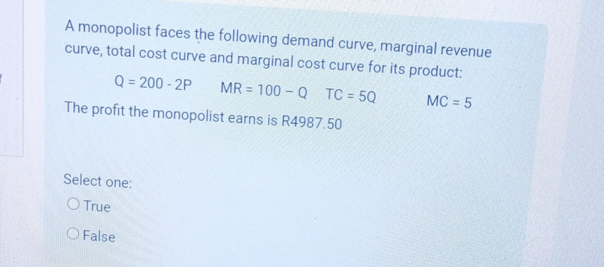 Solved A monopolist faces the following demand curve, | Chegg.com