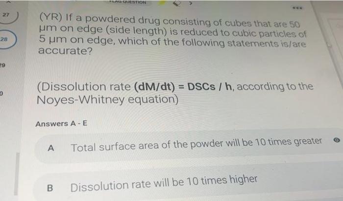 Solved (YR) If a powdered drug consisting of cubes that are | Chegg.com