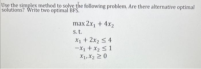 Solved Use the simplex method to solve the following | Chegg.com