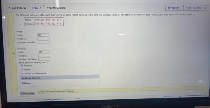 Solved The following table gives the math SAT scores for | Chegg.com