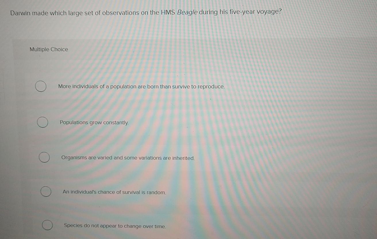 Solved Darwin made which large set of observations on the | Chegg.com