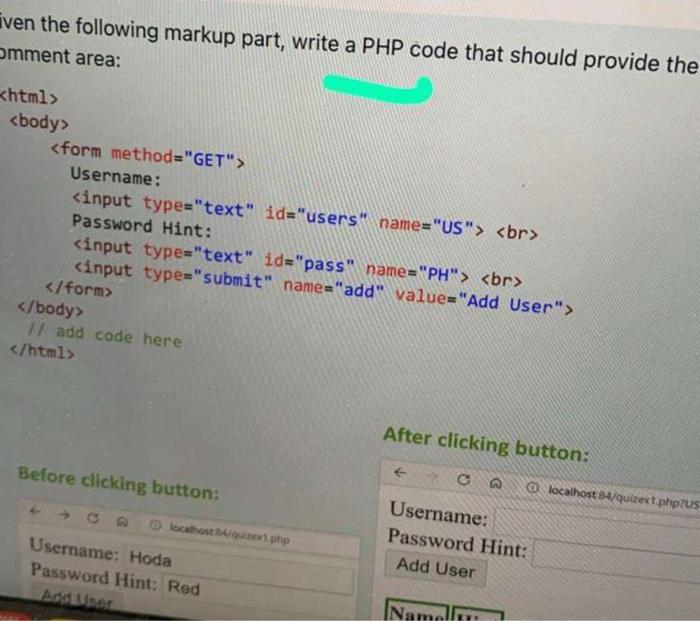 Solved Iven The Following Markup Part Write A Php Code That