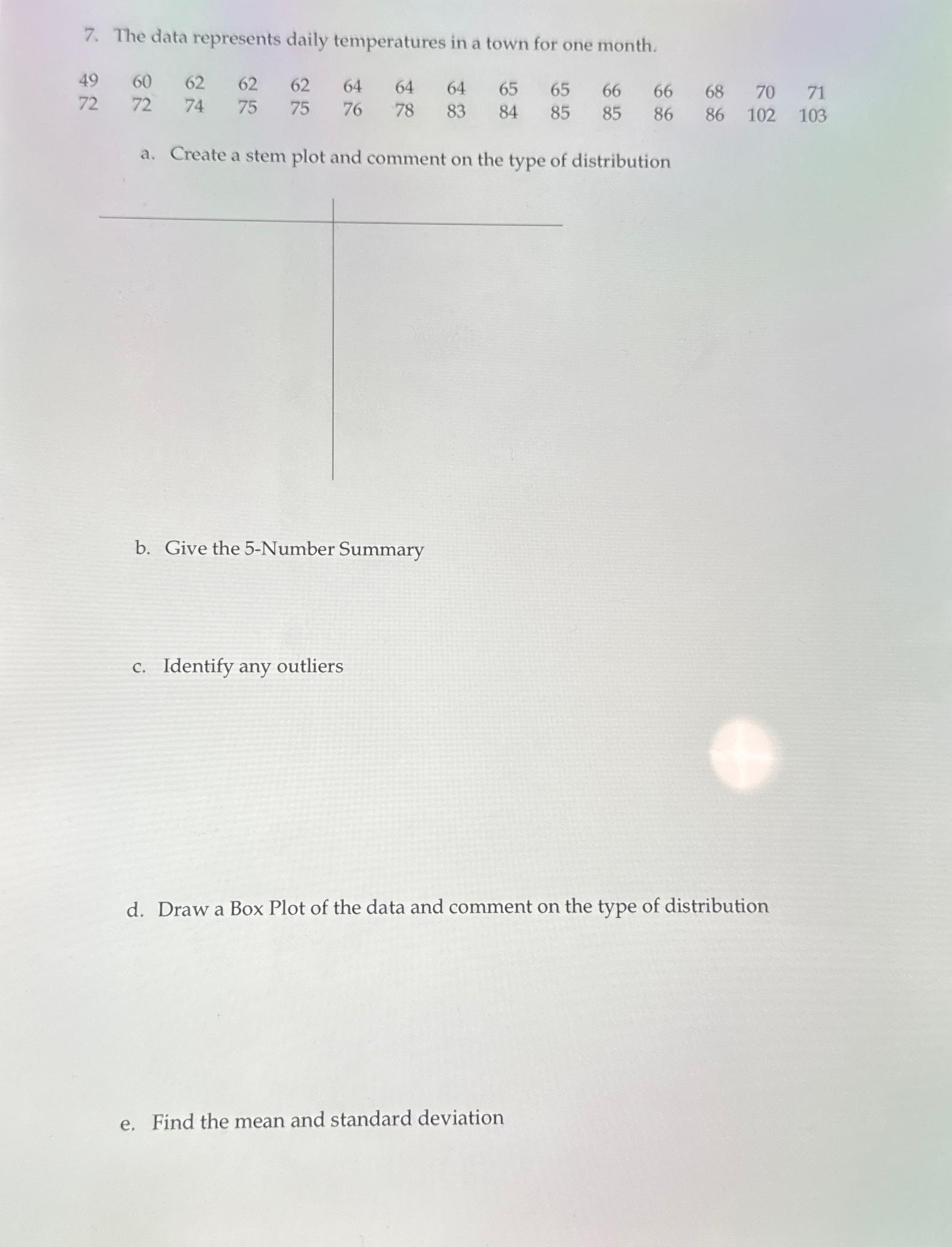 Solved The data represents daily temperatures in a town for | Chegg.com