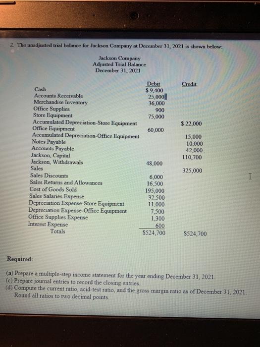 Solved 2. The unadjusted trial balance for Jackson Company | Chegg.com