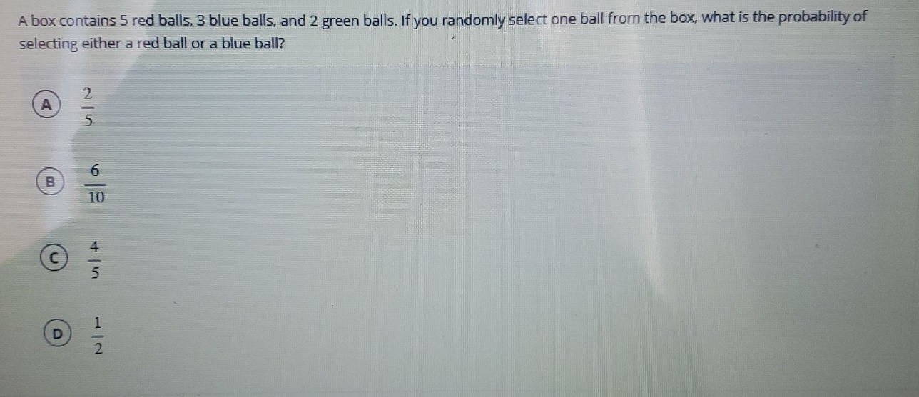 Solved A box contains 5 ﻿red balls, 3 ﻿blue balls, and 2 | Chegg.com