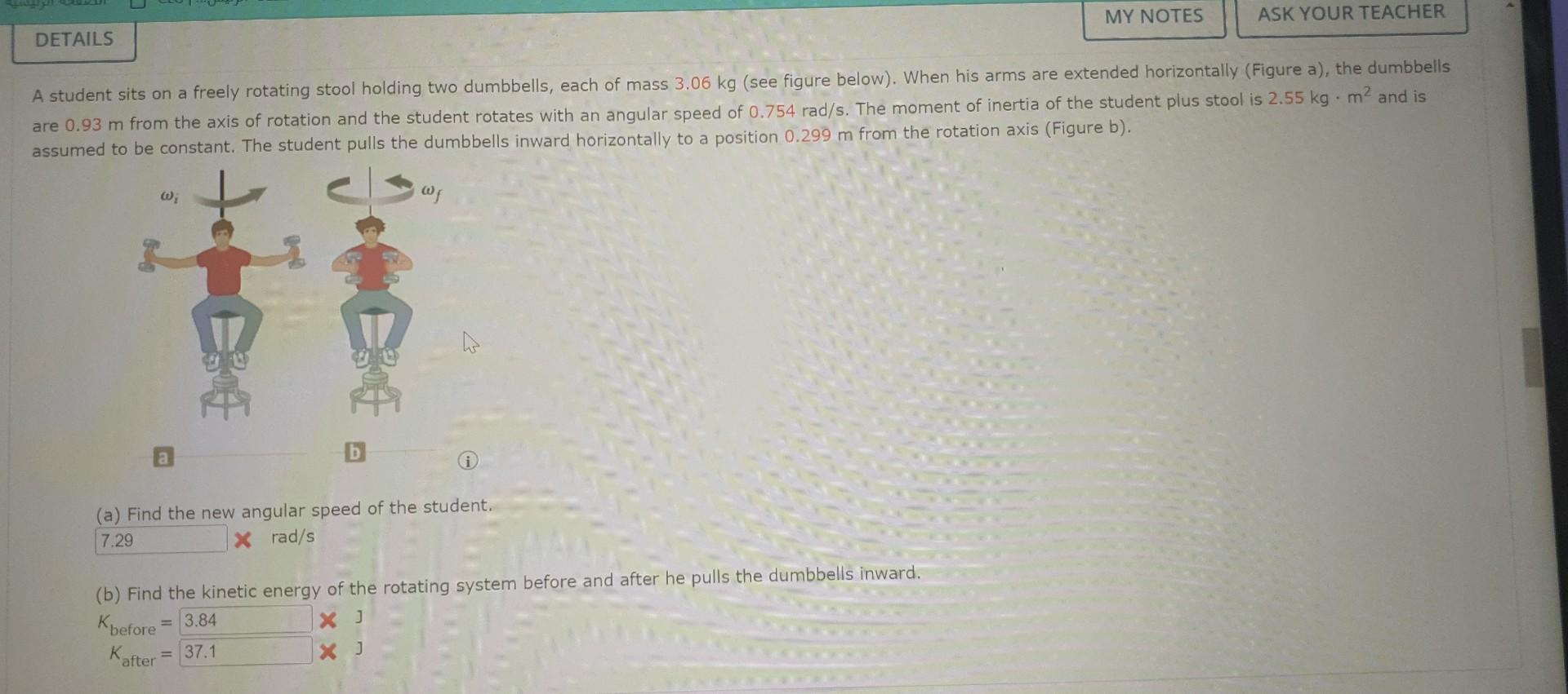Solved A student sits on a freely rotating stool holding two | Chegg.com