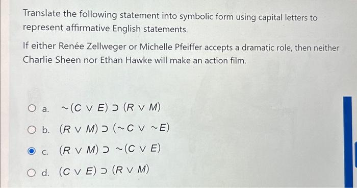 Translate the following statement into symbolic form | Chegg.com