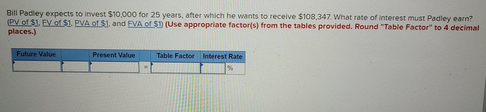 Solved Bill Padley expects to invest $10,000 for 25 years, | Chegg.com