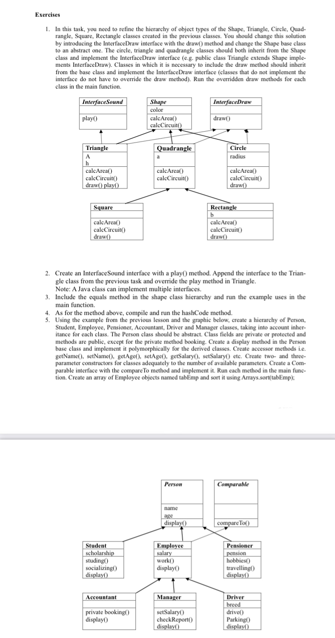 Solved By Java OOP please see the picture ExercisesIn this | Chegg.com