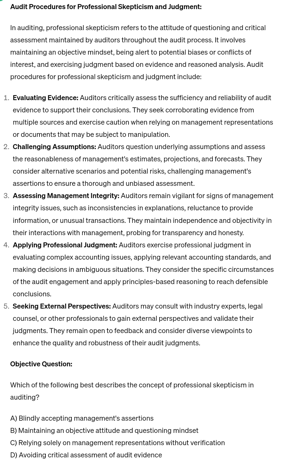 Solved Audit Procedures for Professional Skepticism and | Chegg.com