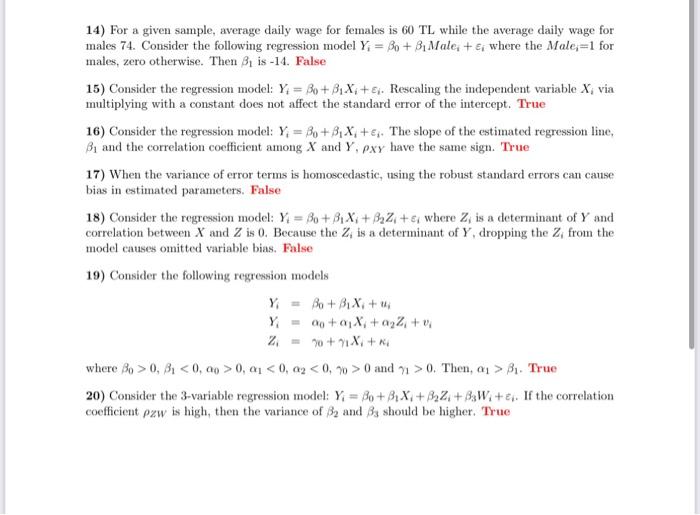 Solved 14) For a given sample, average daily wage for | Chegg.com