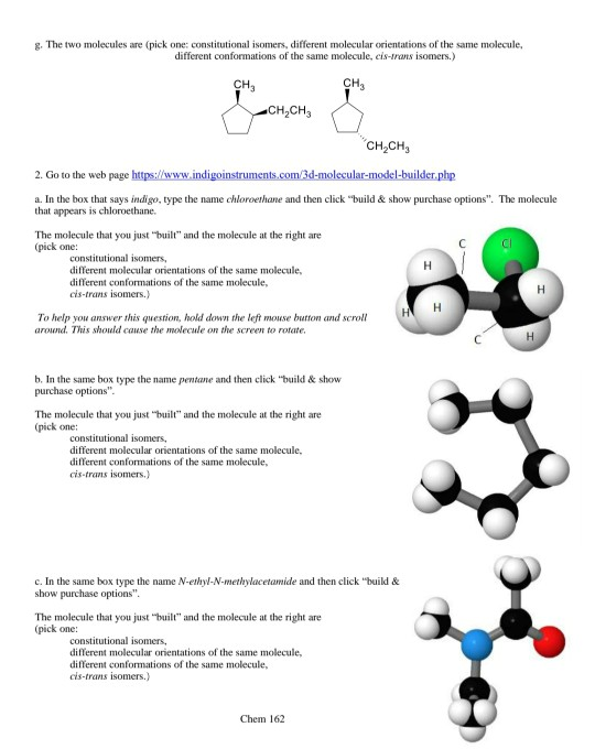 Model Building Exercise I Isomers and Conformations | Chegg.com