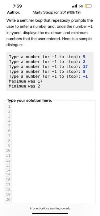 Solved Write a sentinel loop that repeatedly prompts the | Chegg.com