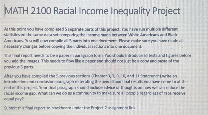 Solved MATH 2100 Racial Income Inequality Project At this | Chegg.com