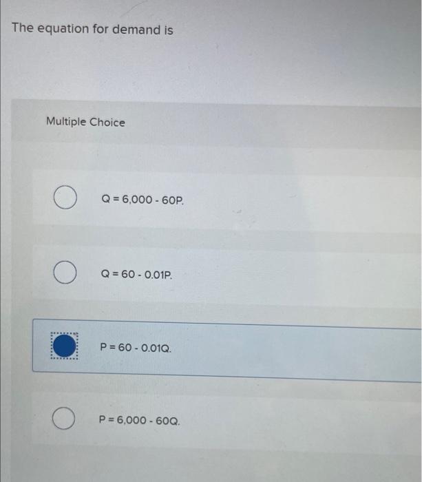 Solved Refer to the graph below: The equation for demand is | Chegg.com