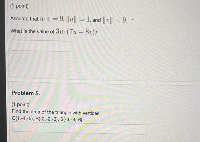 Solved (1 point) Let a= −4,−3,−5) and b= −3,−4,0). Compute: | Chegg.com