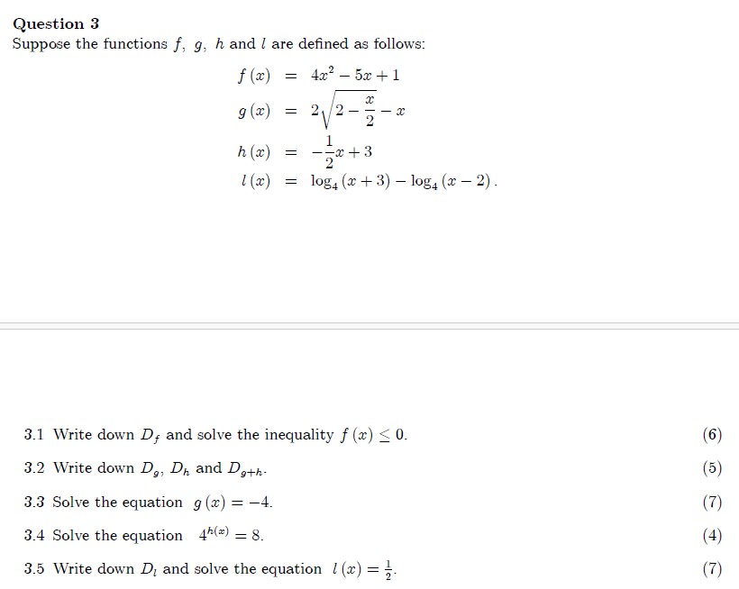 Solved Question 3Suppose the functions f,g,h ﻿and l ﻿are | Chegg.com