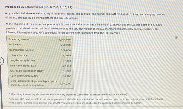 Problem 10-37 (Algorithmic) (L0. 6, 7, 8, 9, 10, 11) | Chegg.com