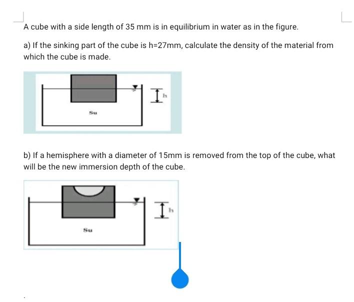 Solved A cube with a side length of 35 mm is in equilibrium | Chegg.com