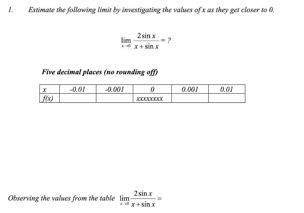 Solved Estimate the following limit by investigating the | Chegg.com