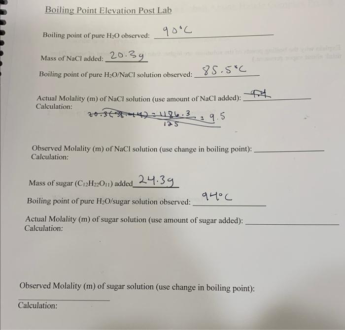 Solved Mass of NaCl added: 20.3 g Boiling point of pure | Chegg.com